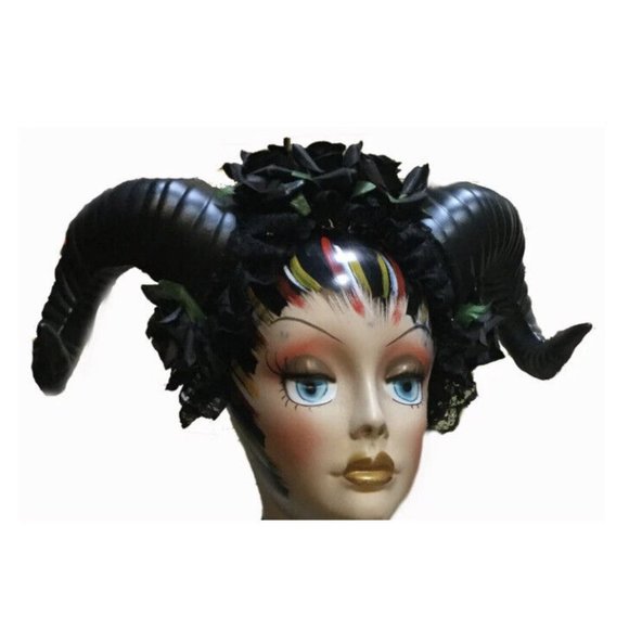 KBW GLOBLE | Holiday | Black Horns And Flowers Headpiece Halloween By ...